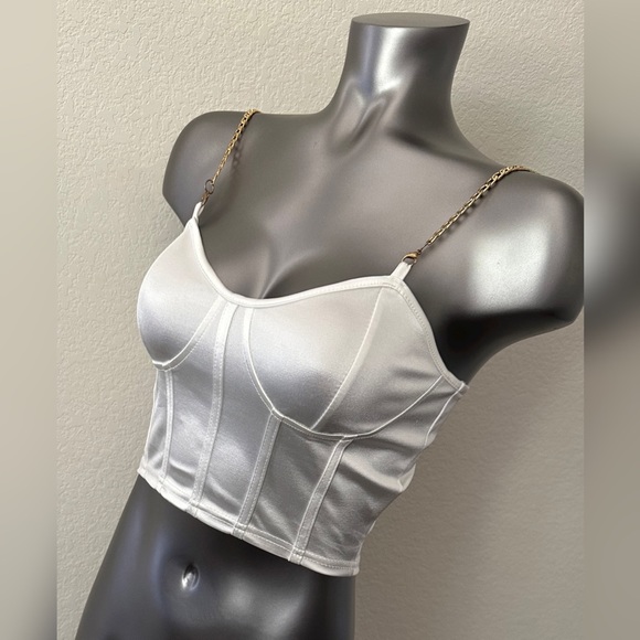 Tops | Satin Crop Wgold Chain Straps | Poshmark
